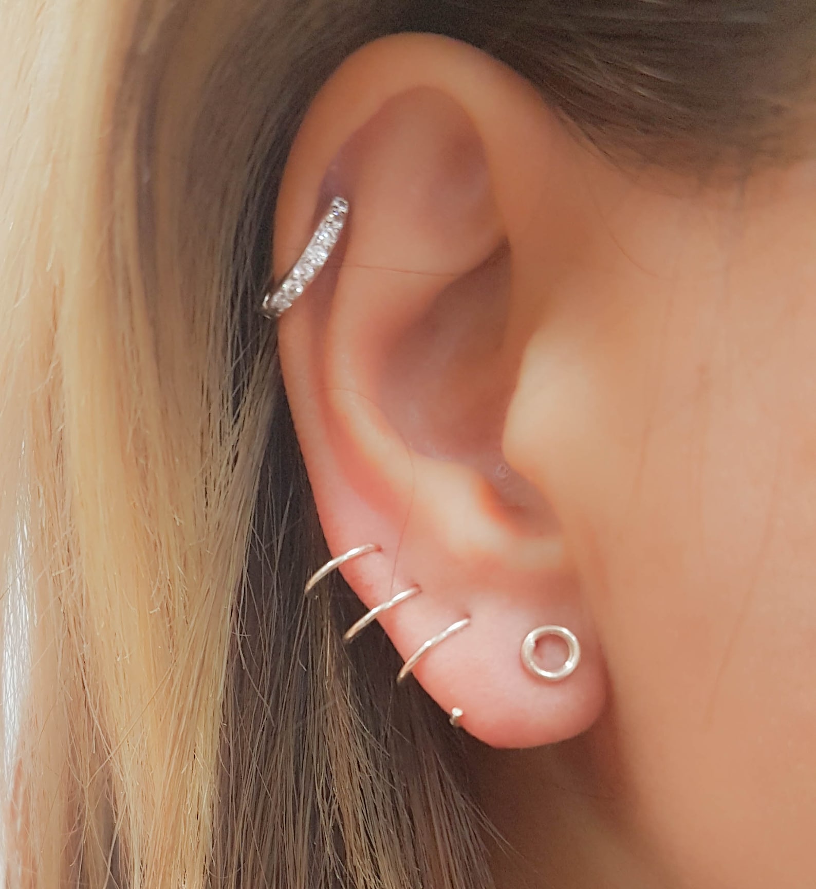 Three piercing earring triple piercing Triple hoop earring | Etsy