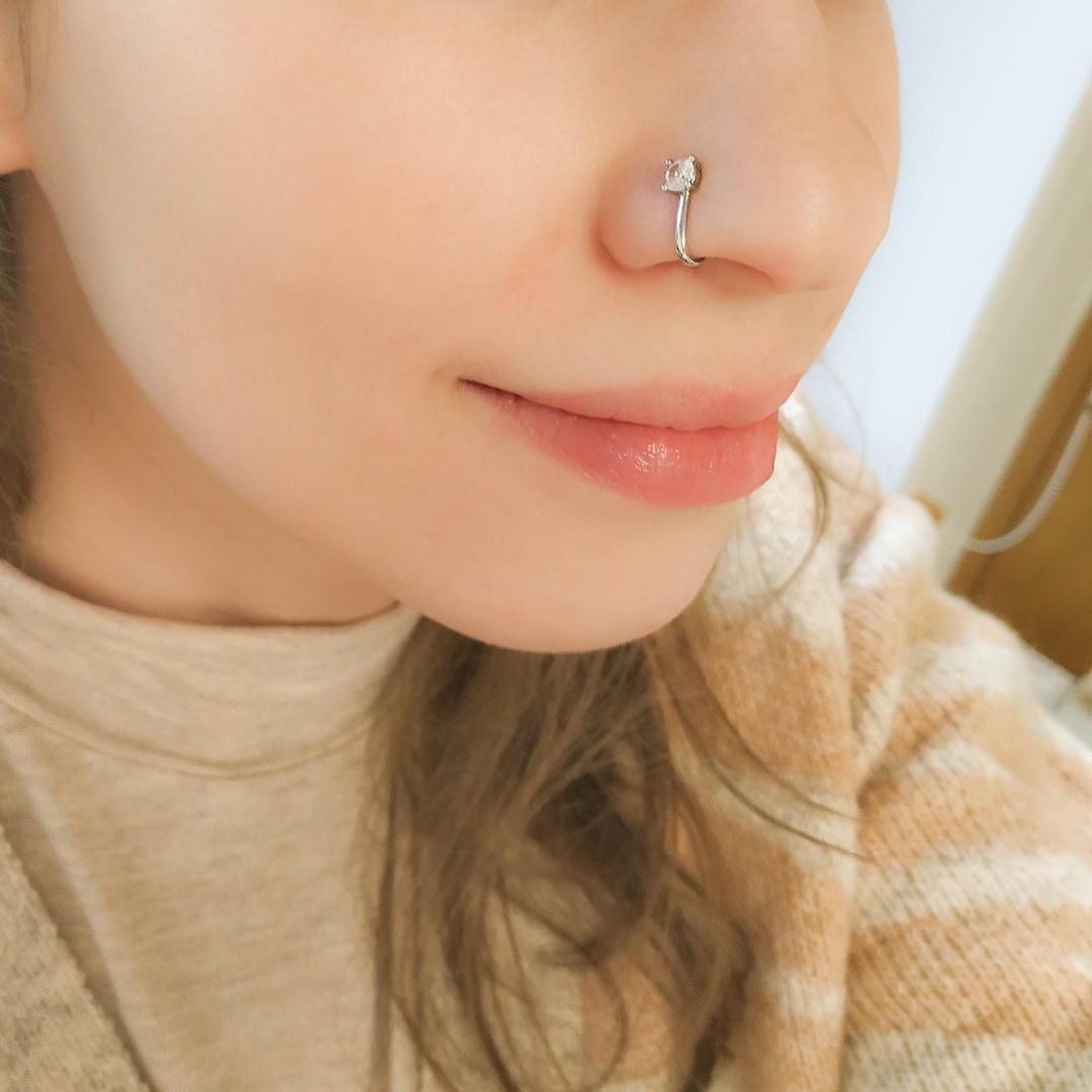 Fake Nose Cuff With CZ Stone - Clip on Nose Ring in Gold or Silver ...