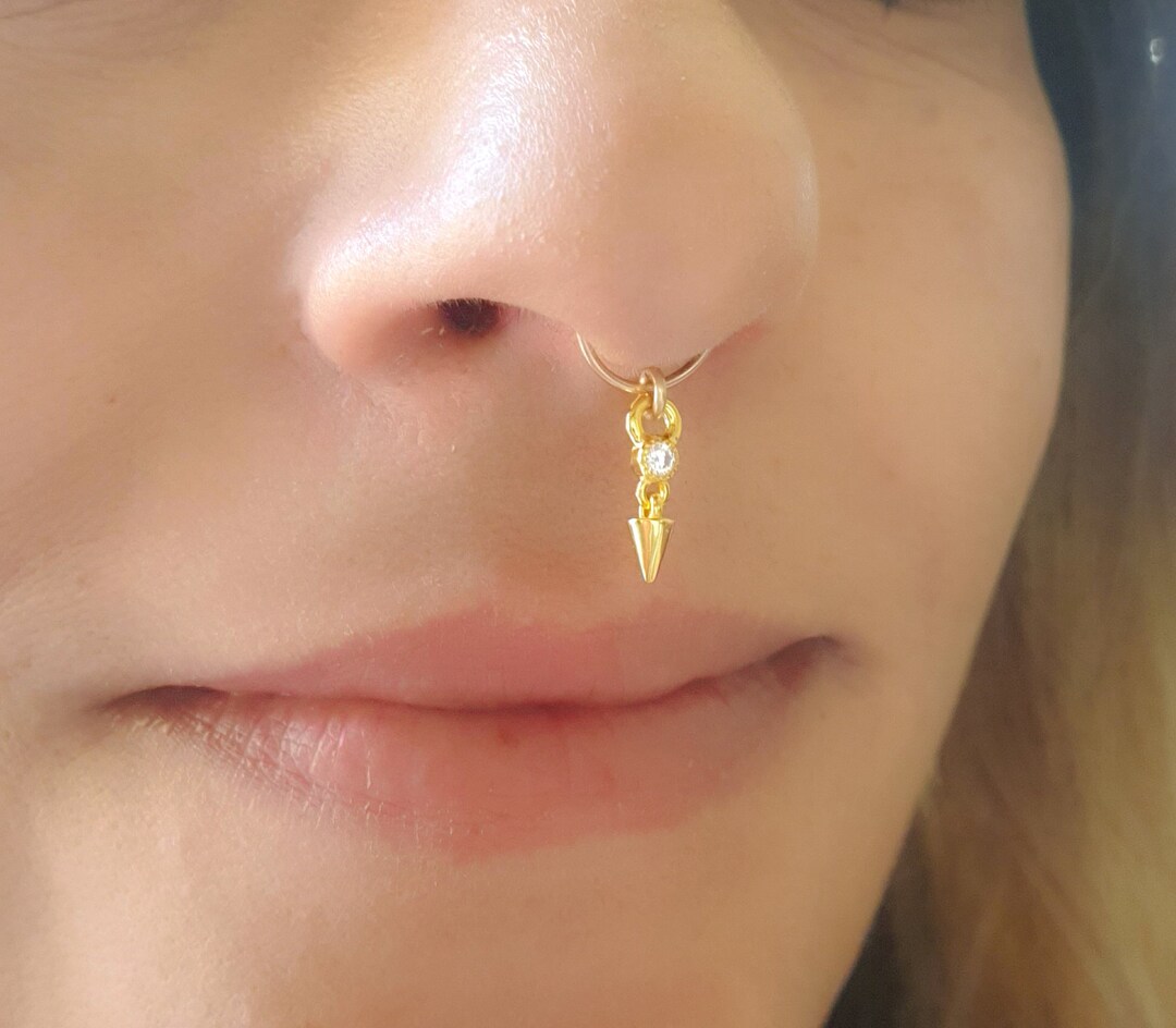 CZ Septum Piercing Dangling Diamond Cone Septum Gold Hoop Cartilage ...