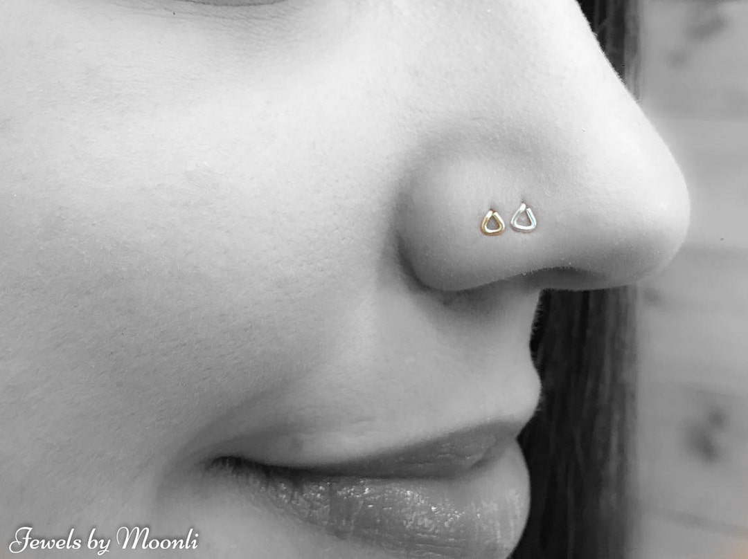 Tiny Triangle Nose Stud Gold or Silver - Minimalist Nose Stud - Nose ...