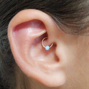 Opal Beaded Septum Ring, Light Blue Opal Septum Hoop, Tiny Opal Septum ...