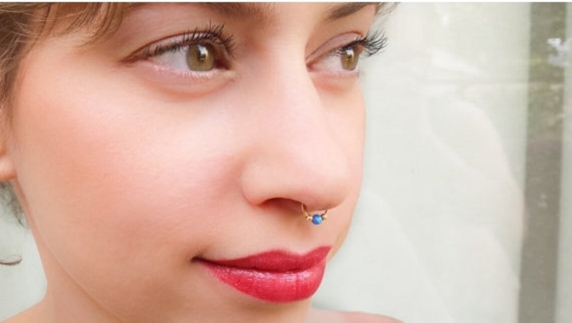 Blue Opal Septum Ring Gold - Septum - Septum Ring - Gold Septum-blue ...