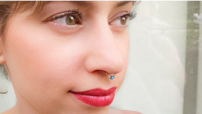 Blue Opal Septum Ring Gold - Septum - Septum Ring - Gold Septum-blue ...