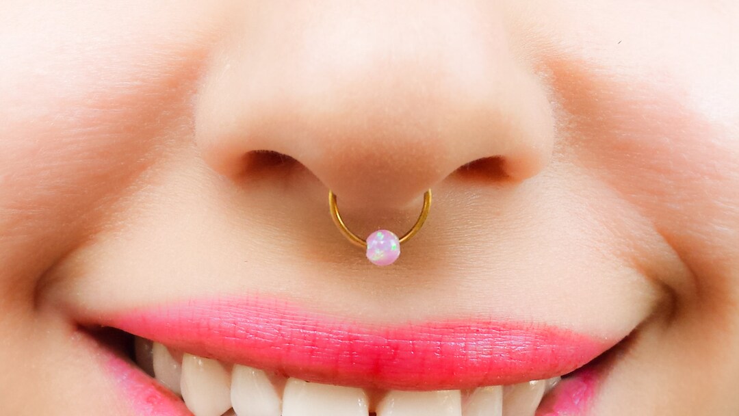 Pink Septum, Fake Piercing, Pink Opal Nose Ring, Opal Fake Septum Ring ...
