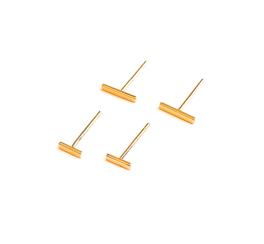 T Studs Set Gold - Line Studs - Small Tiny T Studs - Staple Studs ...