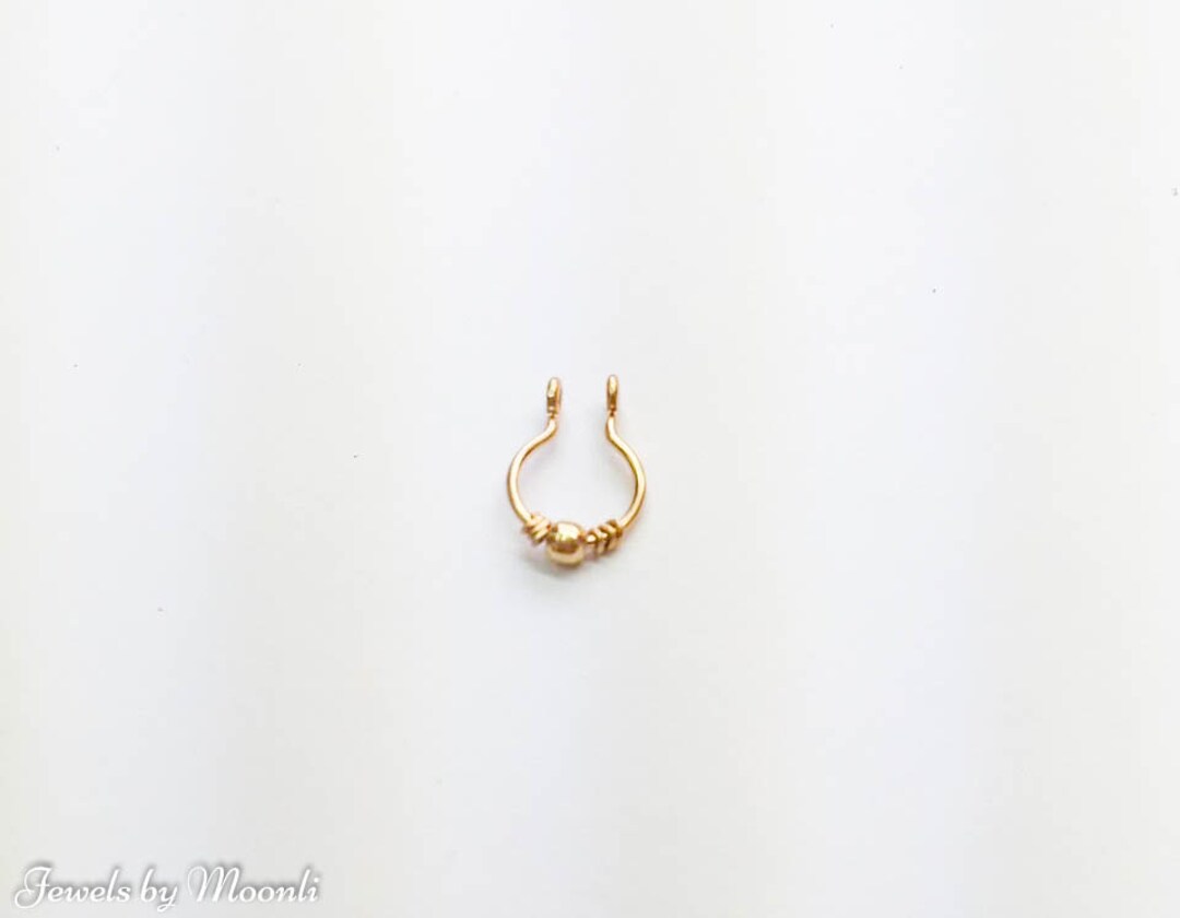Fake Septum Ring Beaded Septum Ring Thin Gold Beaded Septum Ring Fake Fake Nose Ring Faux Septum ...