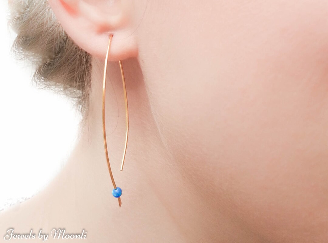 Open Hoop Earrings With Opal, Large Hoop Earrings, Threader Earrings ...