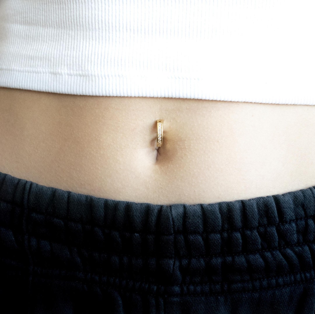 Belly Ring Oval Clicker - 14 Gauge Belly Ring Tiny Diamonds - Stainless ...