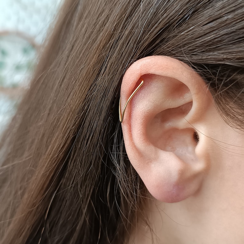 Helix Cartilage Earring Piercing - Long Curved Triangle Helix Ring ...