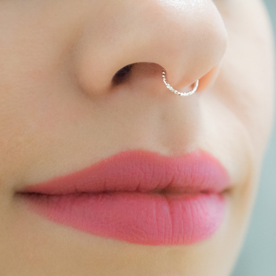 Septum Ring 22g, Diamond Cut Nose Ring, 22g Silver Nose Ring Hoop, Snug ...