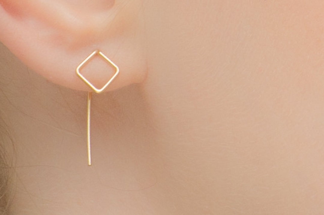 Square Earrings, Ear Jacket, Square Ear Jacket, Ear Wrap, Geometric ...