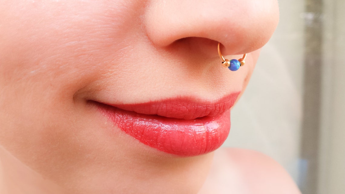 Blue Opal Septum Ring Gold - Septum - Septum Ring - Gold Septum-blue ...