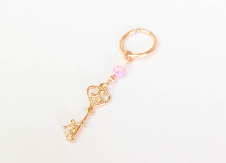 Key Charm Belly Ring-key to My Heart Piercing-long Belly Ring-drop ...