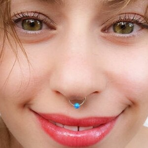 Silver Septum, Opal Septum Ring, Blue Opal Septum, Tiny Opal Septum ...