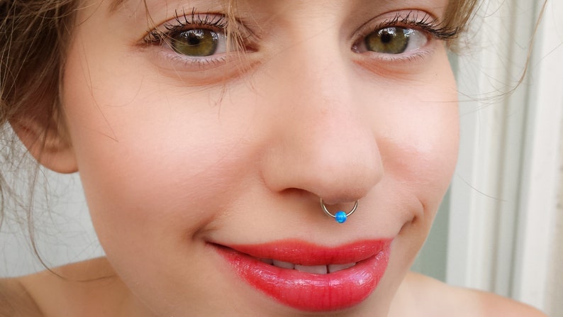 Silver Septum Opal Septum Ring Blue Opal Septum Tiny Opal - Etsy