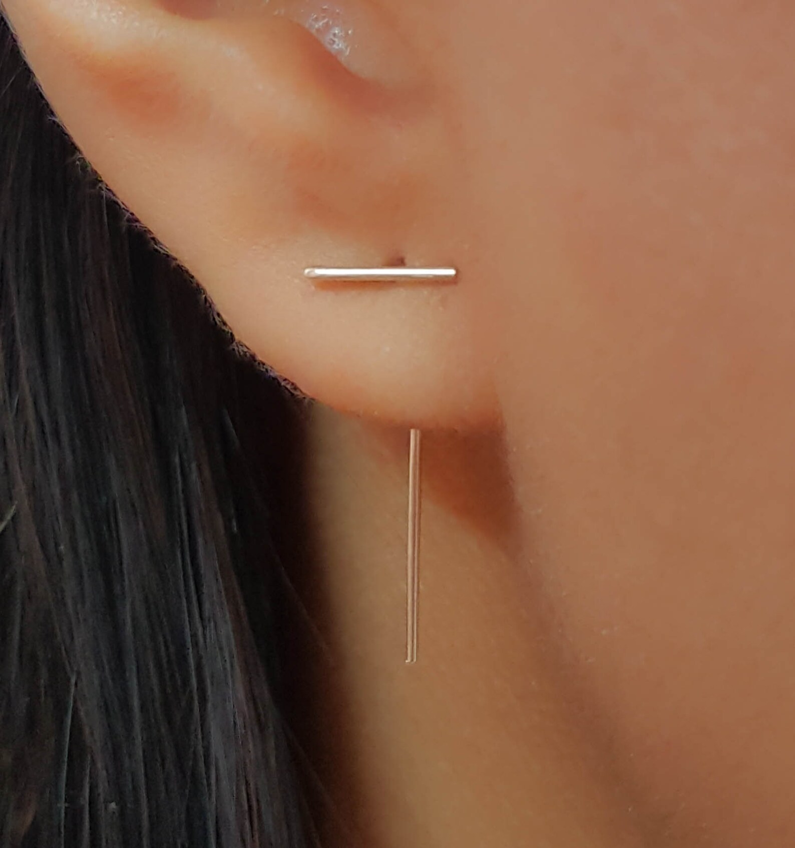 Bar Threader Earrings Line Threader Double Sided Earring - Etsy Israel