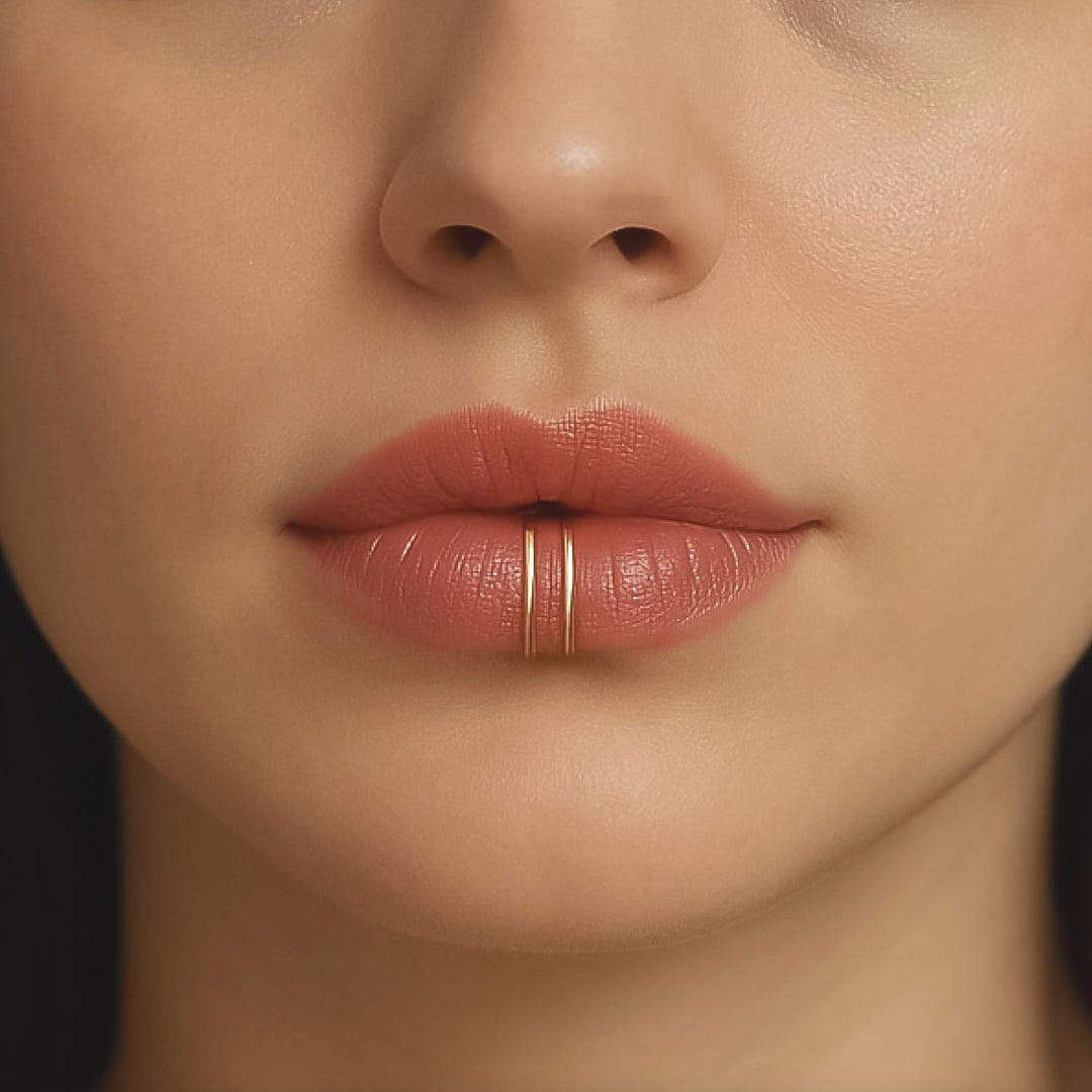 Fake Lip Ring - Faux Lip Ring - Double Lip Ring Clip on - Fake Lip Cuff ...