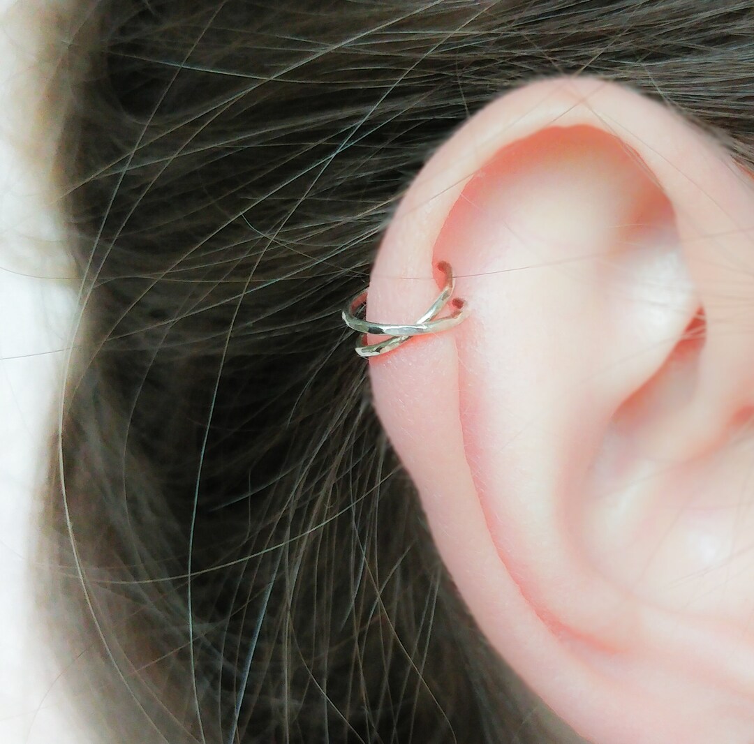 Ear Cuffs No Piercing- Hammered Cross Ear Cuff - Fake Helix Earring ...