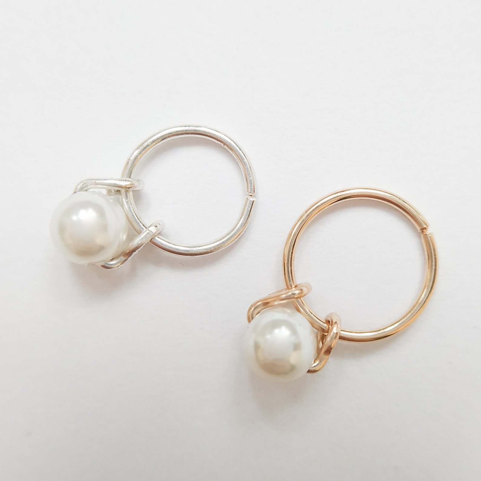 Pearl Helix Earring - Pearl Cartilage Piercing - Pearl Hoop Piercing ...