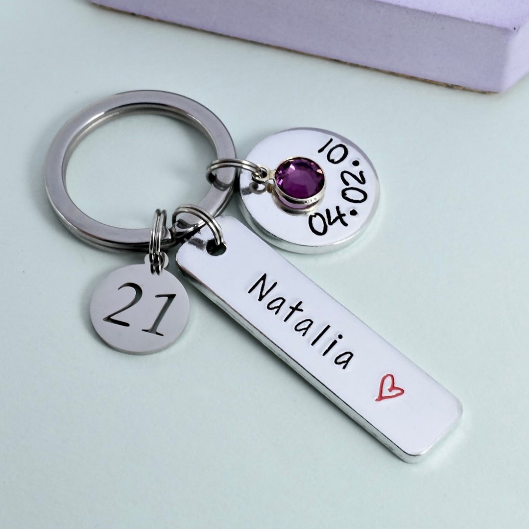21st Birthday Gift • Personalised Birthday Keyring • Optional 21 Charm ...