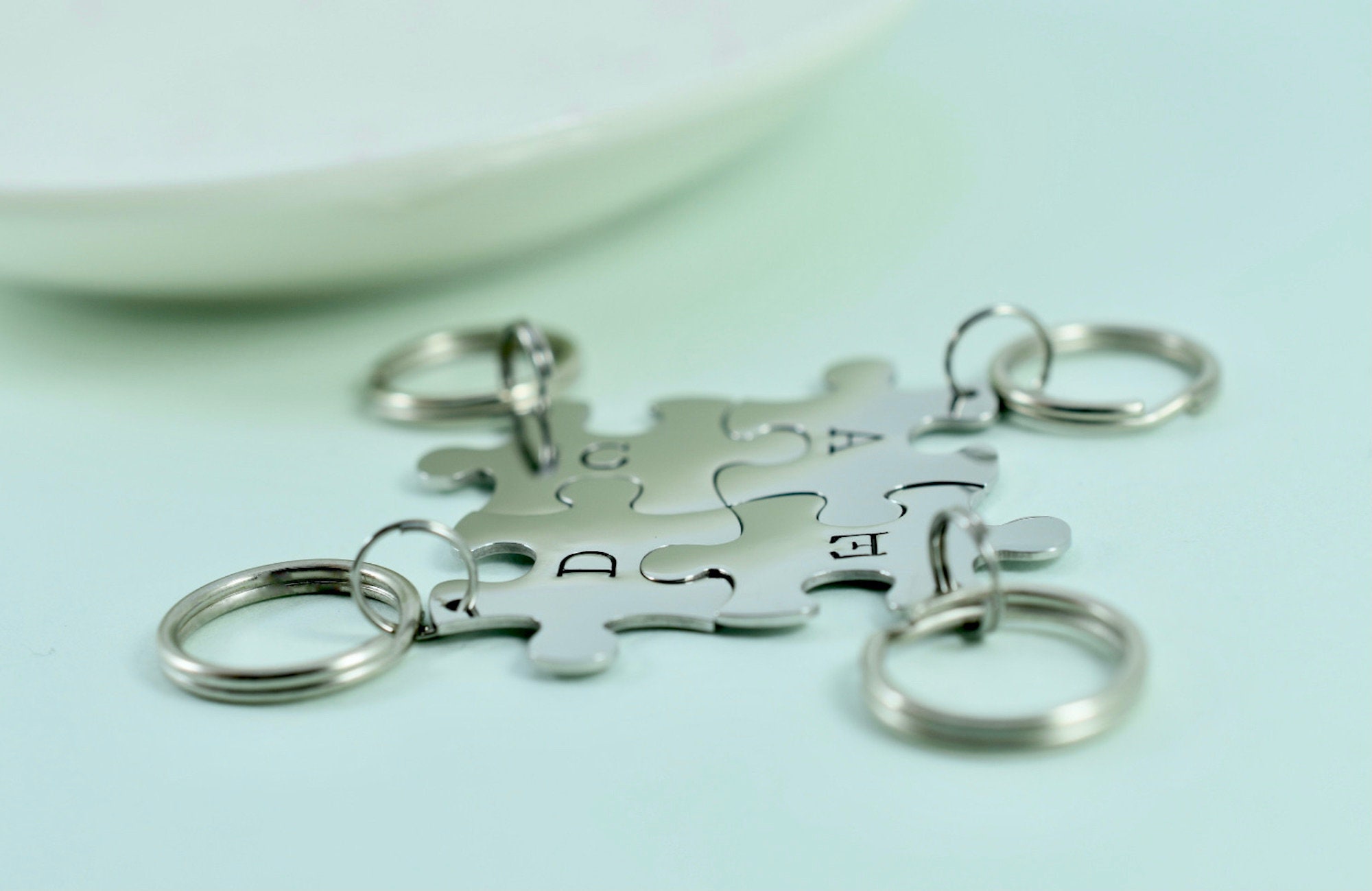 Personalised Mini Puzzle Piece Keyrings Couple Key Ring Set - Etsy UK