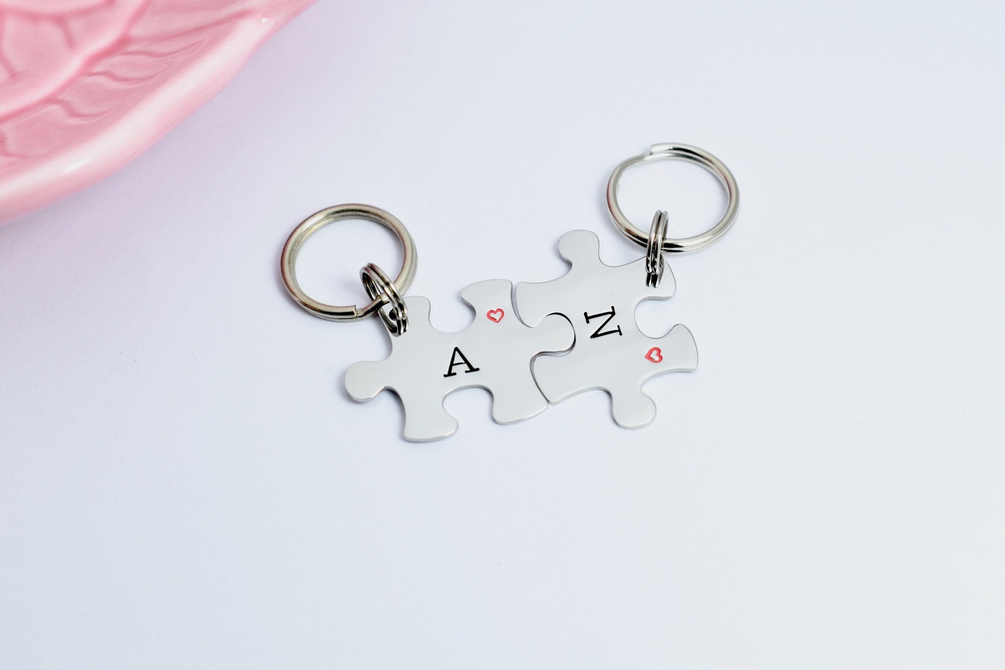 Personalised Mini Puzzle Piece Keyrings Couple Key Ring Set - Etsy UK