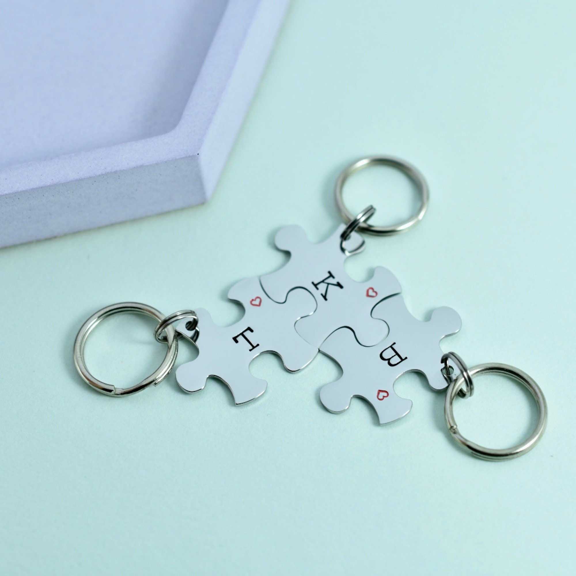 Personalised Mini Puzzle Piece Keyrings Couple Key Ring Set - Etsy UK
