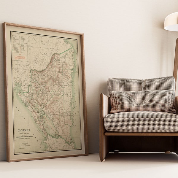 Vintage Map Nicaragua - Etsy UK