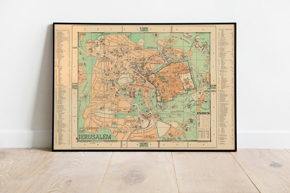 Jerusalem City Map Wall Print Framed Map Wall Decor 1942 | Etsy