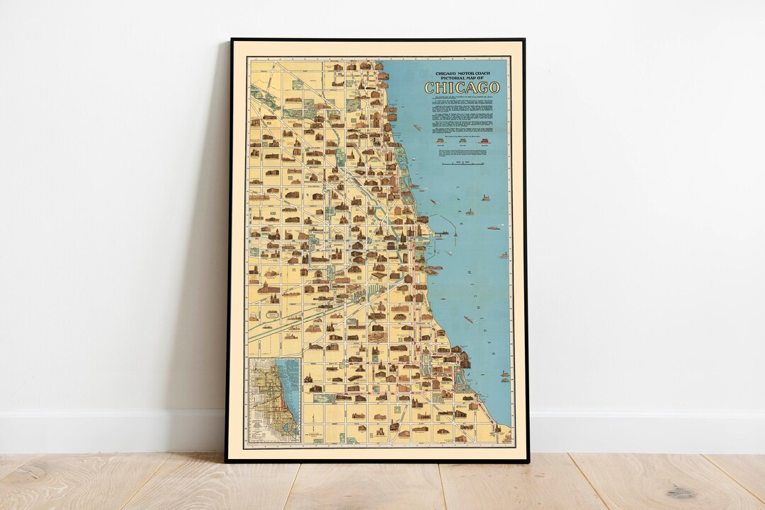 Chicago Map Print for Wall Decor| Vintage Map Chicago Wall Print ...