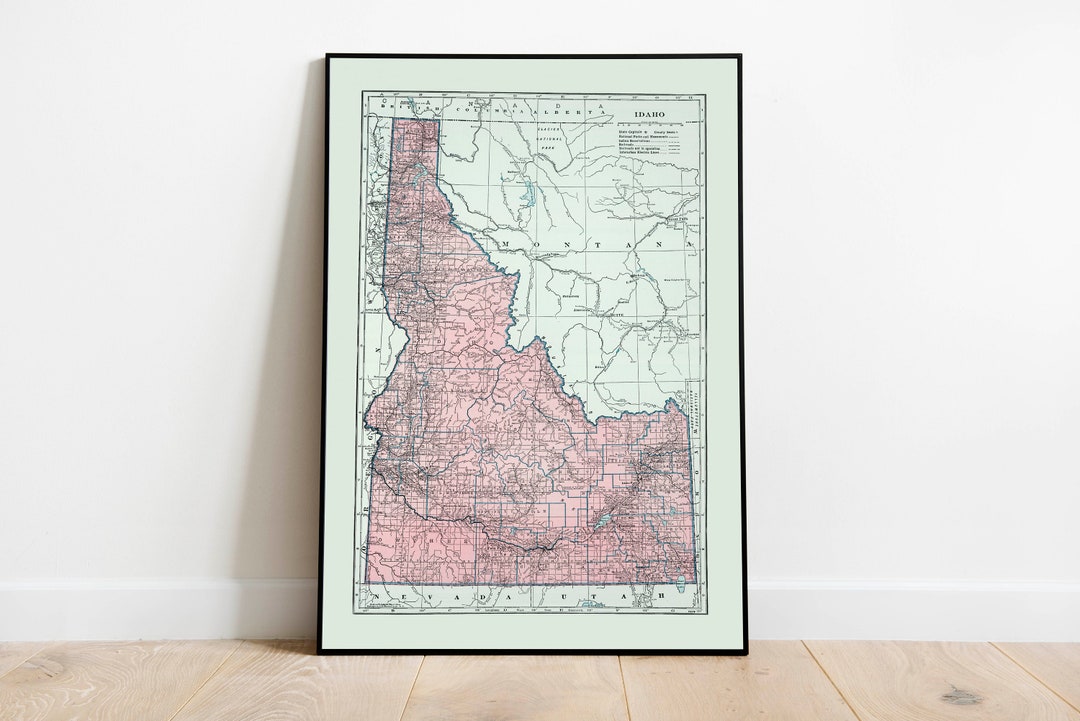 Map of State of Idaho| Vintage Idaho Map Print| Canvas Wall Art| Idaho ...