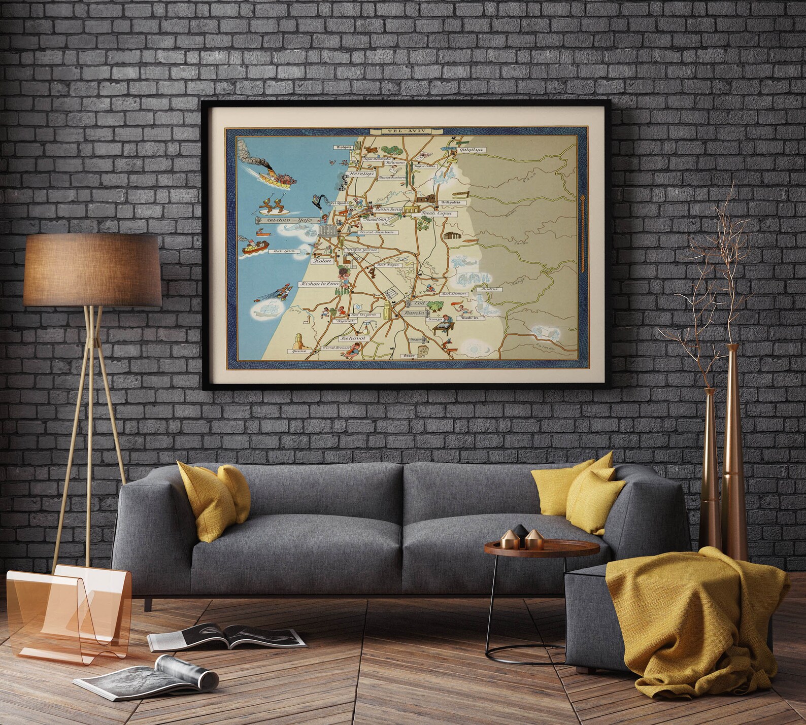 Tel Aviv Map Print Israel Map Posters Canvas Print Wall Art | Etsy