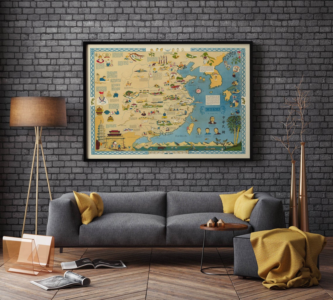 Pictorial Map of China China Map Wall Art Canvas Print Wall - Etsy