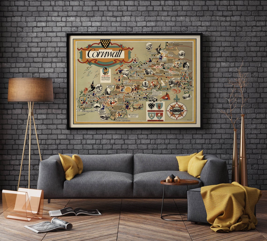 Map of Cornwall England Old Map Wall Art Cornwall Map - Etsy