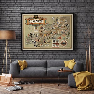 Map of Cornwall, England| Old Map Wall Art| Cornwall Map Poster| Canvas ...