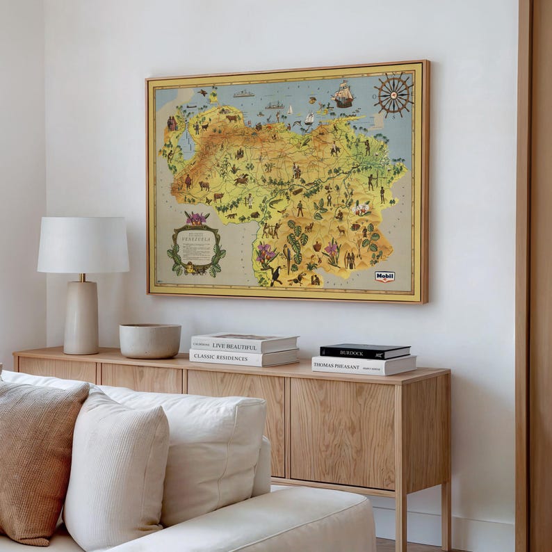 Vintage Venezuela Map Print: Illustrated Tourist Road Map Art - Etsy