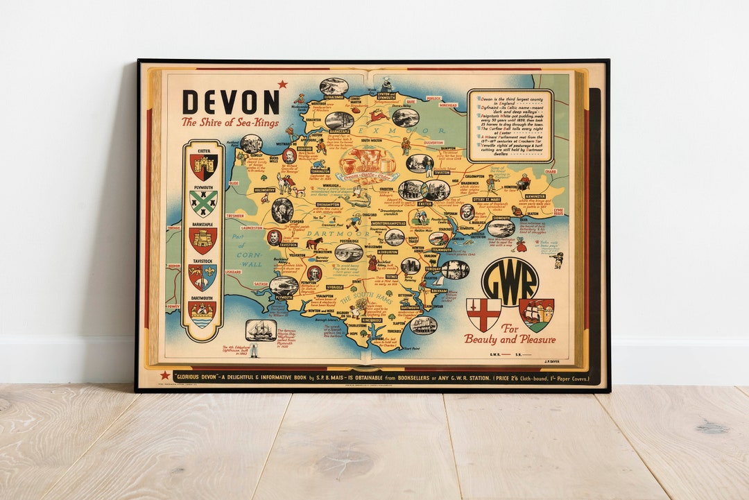 Devon Map Print| Art History| 1933 Devon Map Wall Art| Framed Wall Art ...