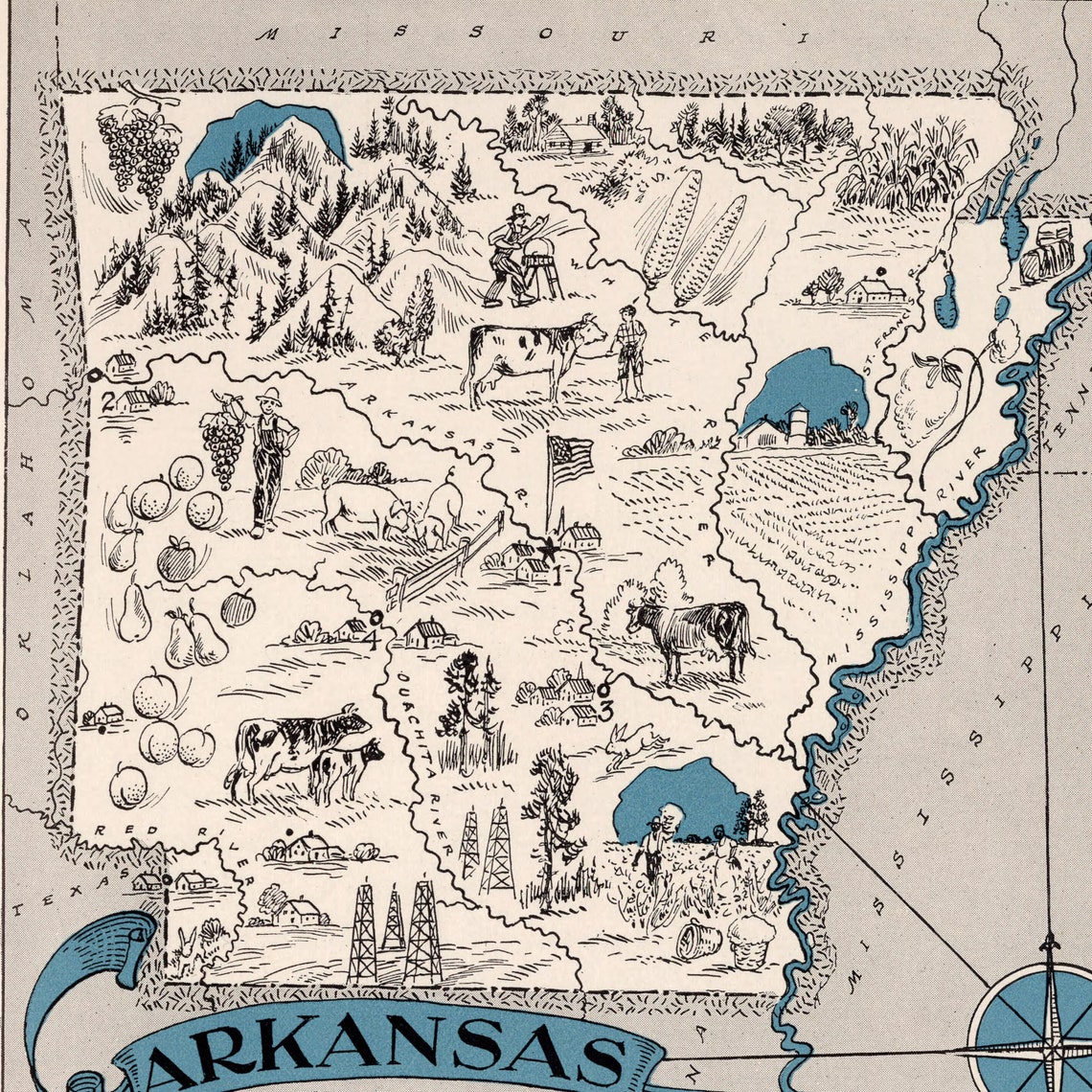 Map of State of Arkansas Decorative Wall Art Prints on | Etsy