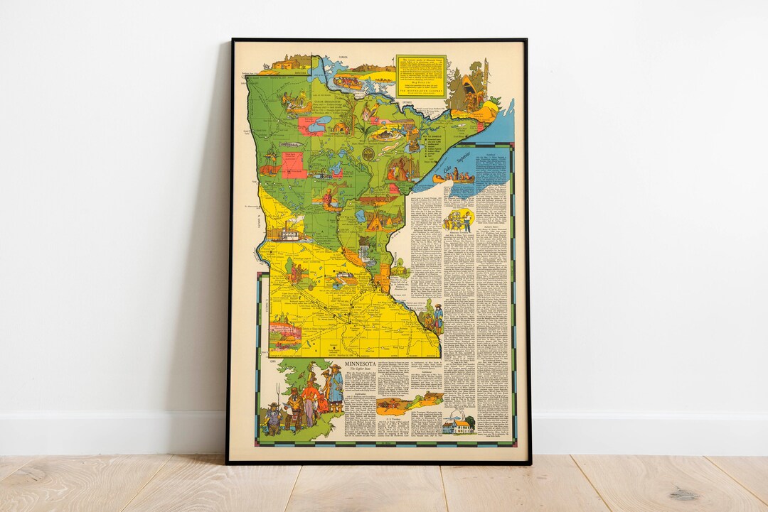 Colorful Pictorial Map of Minnesota 1937| Old Map Wall Art Print ...