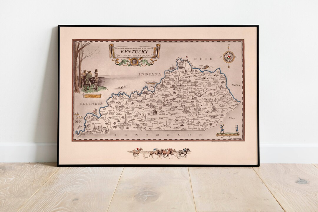Historical and Geographical Map of Kentucky| Vintage Map Poster ...
