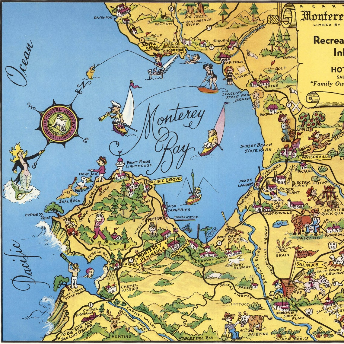 Map of Monterey Bay Region and Salinas Valley California | Etsy
