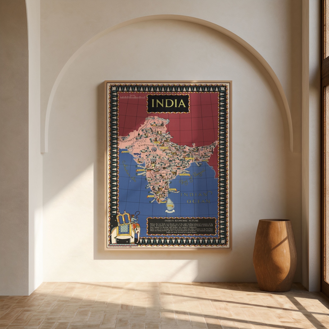 India Map Print| Fine Art Prints| 1943 India Map Wall Art| Framed Wall ...