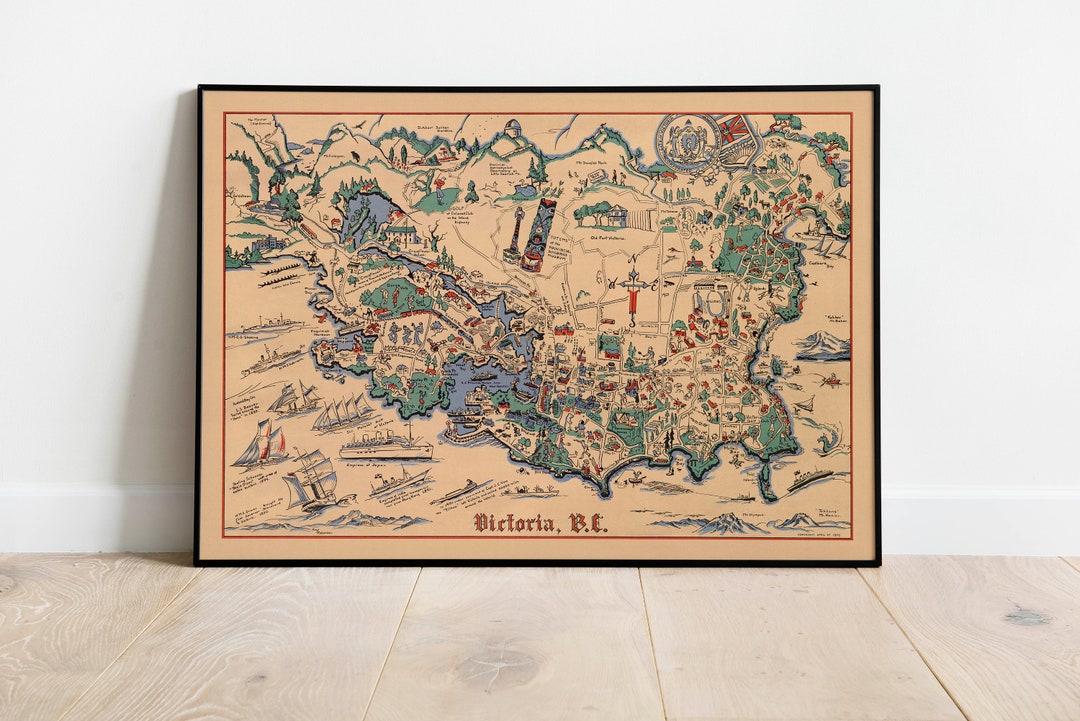 Victoria Map Print| Art History| 1939 British Columbia Map Wall Art ...