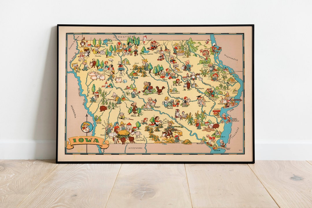 Iowa Map Print| Art History| 1935 Iowa Map Wall Art| Framed Wall Art ...