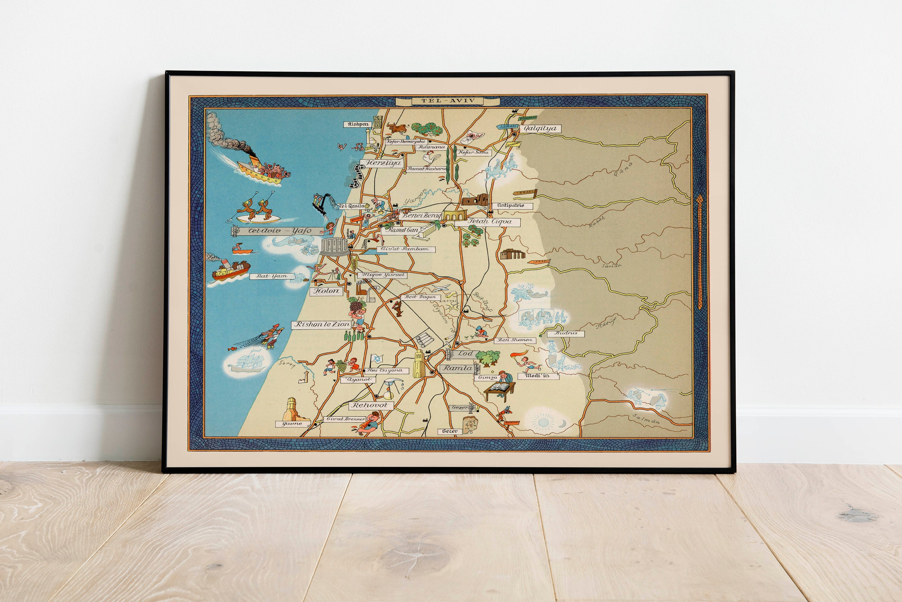 Tel Aviv Map Print Israel Map Posters Canvas Print Wall Art | Etsy