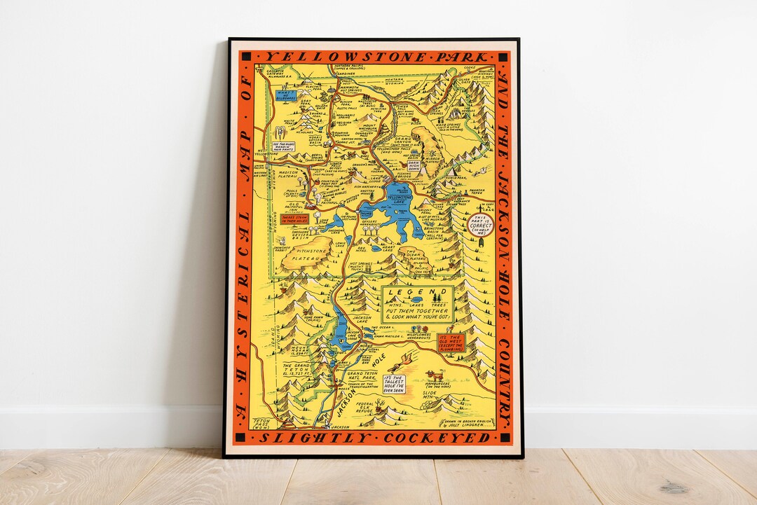 Yellowstone National Park Map Poster| Yellowstone Wall Art Canvas ...