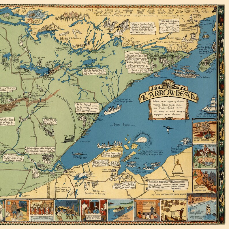 Minnesota Vintage Map Wall Poster The Arrowhead Minnesota | Etsy