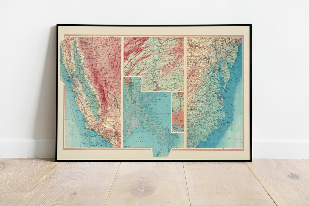 Geographical Map of United States| Map Wall Decor| Vintage Map Wall Art ...
