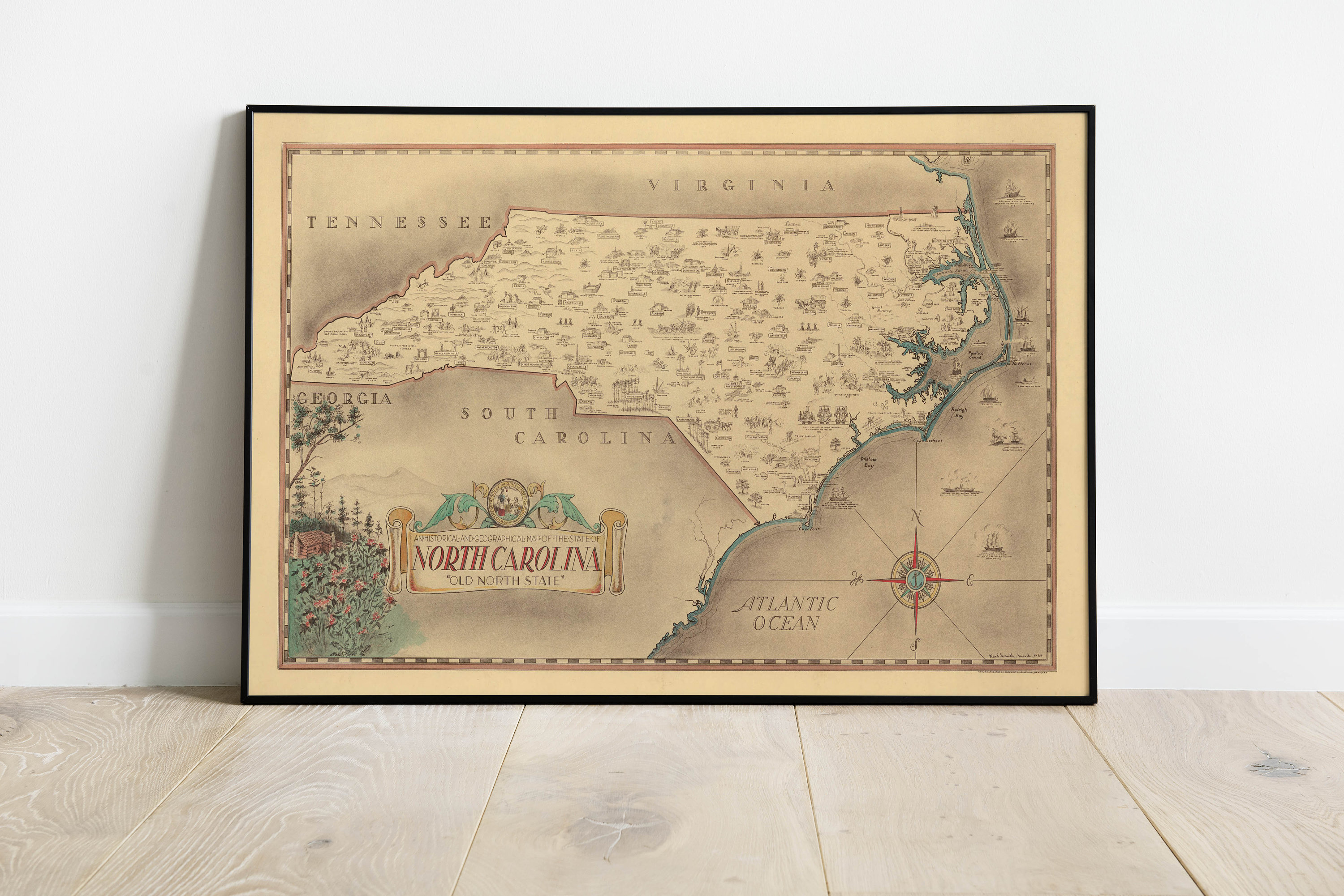North Carolina Map Wall Print 193 North Carolina Map Poster | Etsy