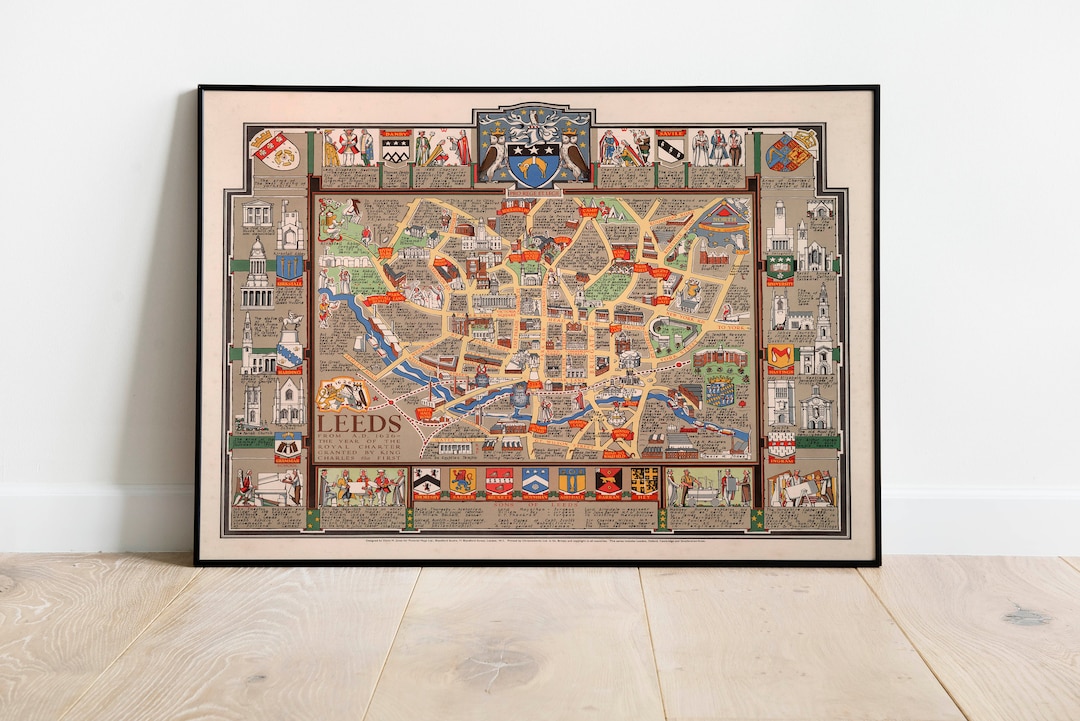 Leeds Map Print| Fine Art Prints| 1626 Leeds Map Wall Art| Framed Wall ...